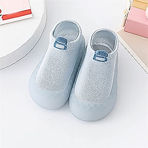 Toddler Slip On Shoes Shoes Toddler Fleece WarmThe Floor Socks Non Slip Prewalker Shoes Toddler Boots Girls (Blue, 5 Infant)