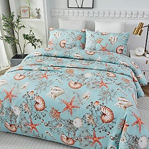 Brandream Luxury Nautical Bedding Set Queen Size Coastal Beach 100% Egyptian Cotton Duvet Cover Set 3-Piece Smooth Crisp Silky (Comforter Not Included)