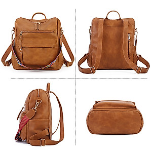 KOOIJNKO Women Backpack Purse Vintage Rucksack Convertible Shoulder Bag Travel Daypack, Brown