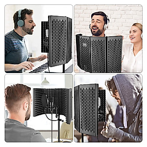 Aokeo Microphone Isolation Shield, Foldable Mic Shield with Triple Sound Insulation, Reflection Filter with 3/8" and 5/8" Mic Threaded Mount for Recording Studio, Podcasts, Singing, and Broadcasting