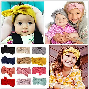 OVOY Turban Headband Baby Girl - Warm Rabbit Knot Hair Band Wrap Newborn Toddler Children 2Pcs (Brown+Beige, One Size)