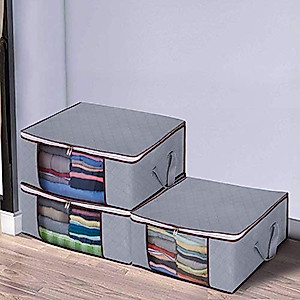 Awekris Clothing Storage Bags, Foldable Blanket Storage Bag Has Clear Window & Carry Handles, Great for Sweaters, Closets, Bedrooms and More, Long Service Life and Large Capacity (3-Pack Grey)