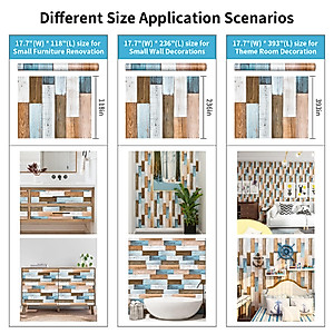 YAMANGU Wood Peel and Stick Wallpaper,Shiplap Wallpaper Blue Distressed, Wall Paper for Living Room, Bedroom, Cabinets, Home Decoration, Brown White Grey Colorful Wood Grain Contact Paper