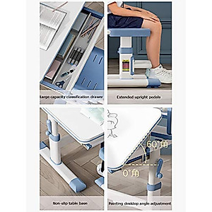 Articles for daily use Height-Adjustable Children’s Study Desk and Chair Set, Children’s Desk with LED Lights, Student Desks and Chairs with Storage Drawers, Bookshelves