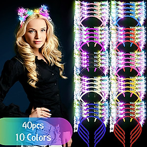 WILLBOND 40 Pcs LED Golden Silk Cat Ears Headband Halloween Cute Light up Headband Glow Cow Horn Headband LED Hair Hoop for Women Girls Adult Birthday Festival Concert Party Hair Accessories