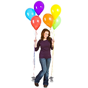 BLUE RIBBON, Helium Tank with 50 Balloons and White Ribbon + 12 Silver Balloon Weights + Plus Balloon Tying Tool and Flower Clips