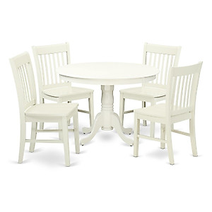 East West Furniture HLNO5-LWH-W 5 Piece Dining Table Set for 4 Includes a Round Kitchen Table with Pedestal and 4 Dinette Chairs, 42x42 Inch, Linen White