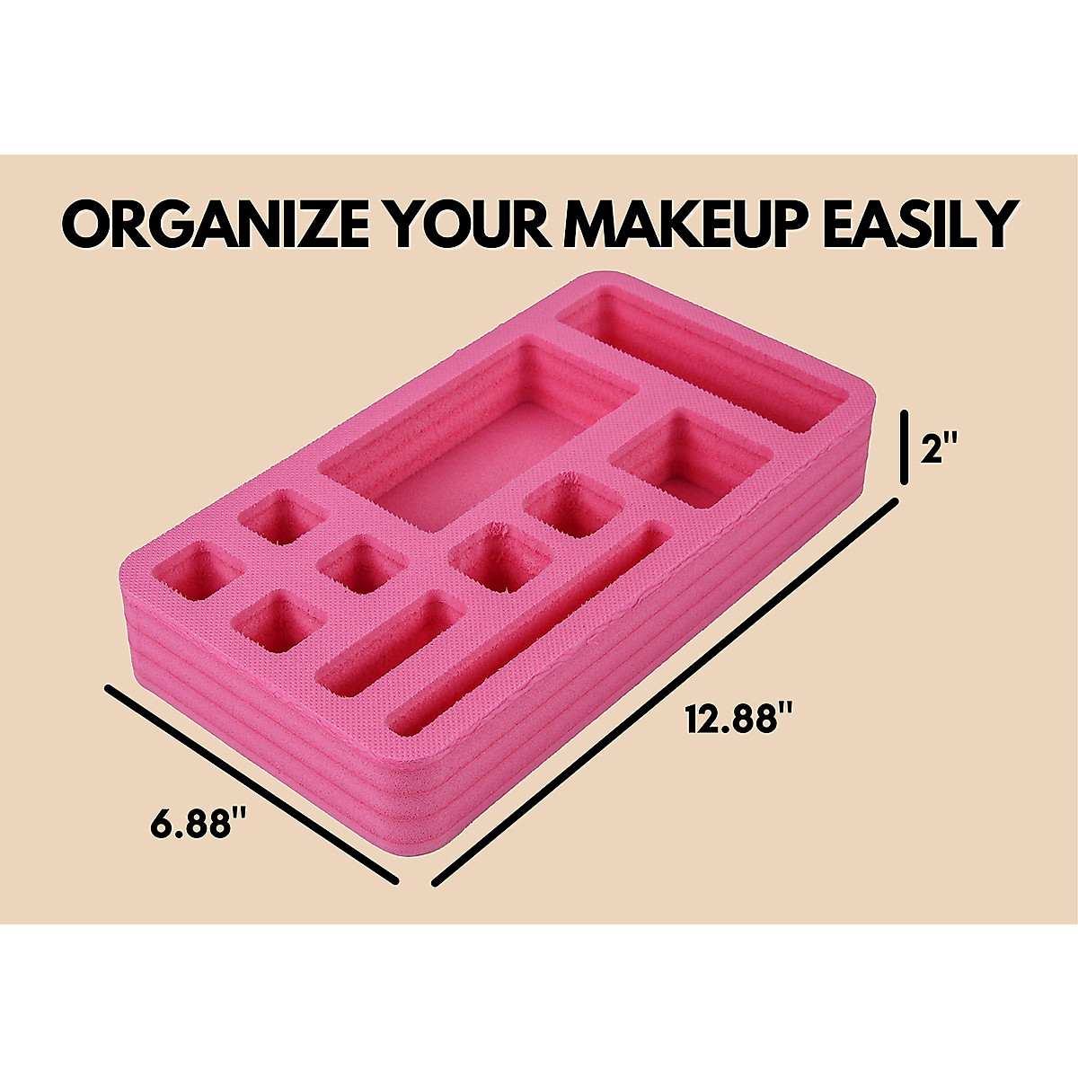 Polar Whale 2 Makeup Pink Drawer Organizers Tray Washable Waterproof Durable Foam Insert for Home Bathroom Bedroom Office 6.9 x 12.9 Inches 11 Compartments for Lipstick Eyeliner Cosmetics and More