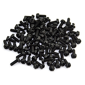 Electronics-Salon 100pcs M3 x 8mm Nylon Machine Screw, Black, Combination Phillips-Slotted Drive, Pan Head, Metric