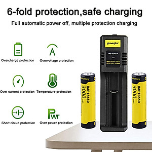 18650 Battery Charger for 3.7V 3000mAh Lithium-ion Button Top Rechargeable Battery,Smart Charger with Micro USB Charging Cable for Flashlight/Headlamp/Doorbell battery