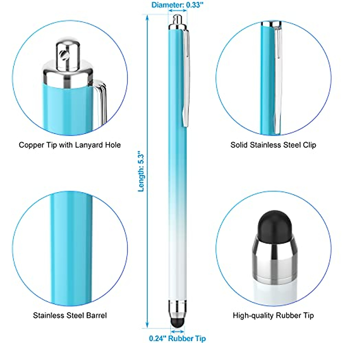 CFDXK Stylus Pens for Touch Screens，3-Pack Capacitive Stylus Compatible for iPad iPhone Tablets Samsung Galaxy with 12 Extra Replaceable Tips (Pink, Blue, Purple)