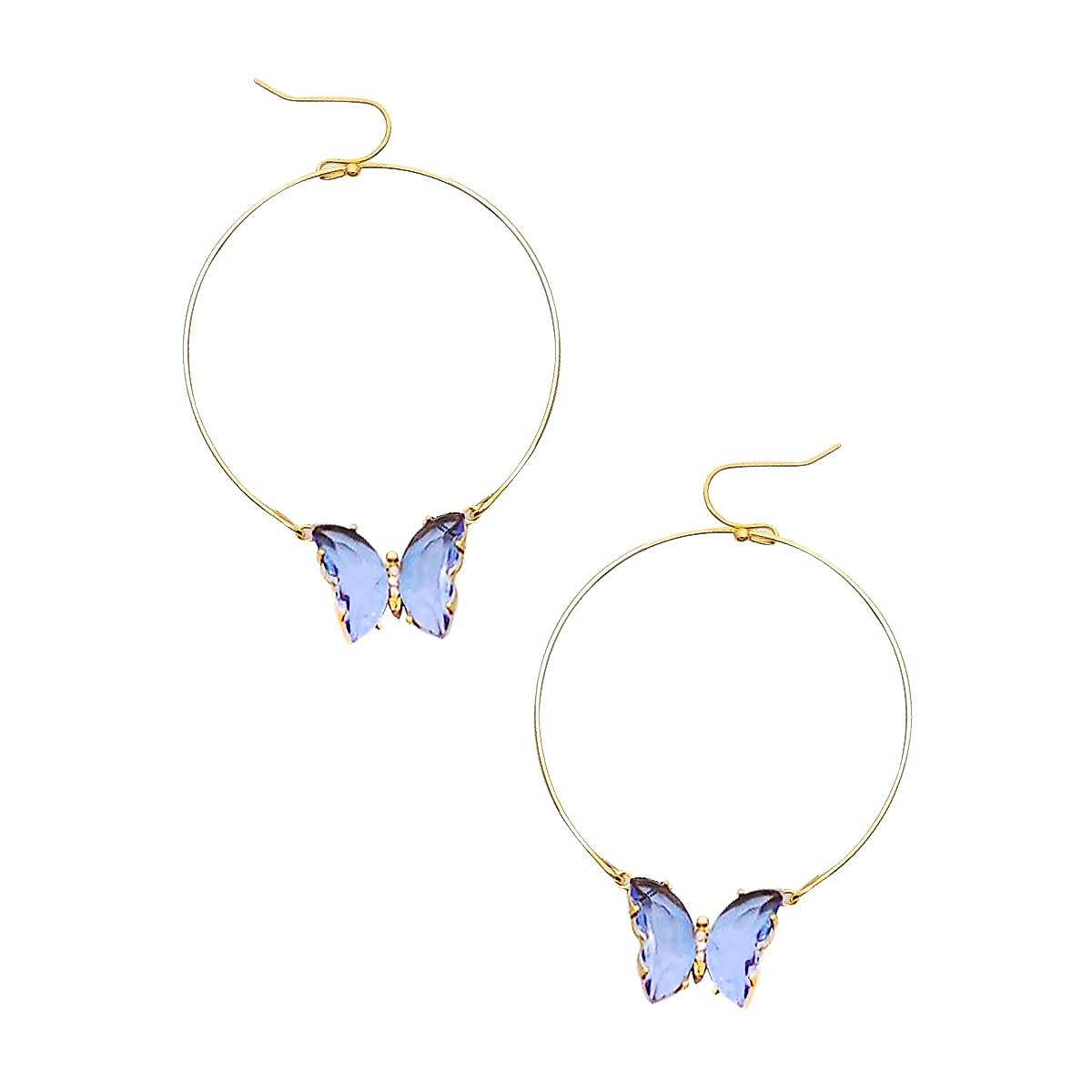 Kathaya Women’s Dangling Hoop Earrings With Gemstone Butterfly Fashion Charms For Women Girls Dangle Drop Earring Jewelry Gift Set (Purple)