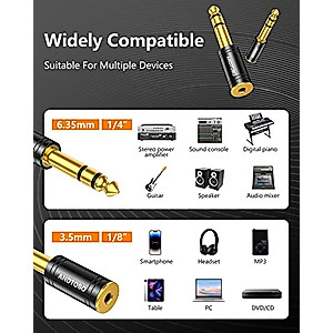 ANDTOBO 1/4''(6.35mm) Male to 1/8'' (3.5mm) Female Stereo Audio Jack Pure Copper Adapter for Headphone, Amp, 1 Pack-Black