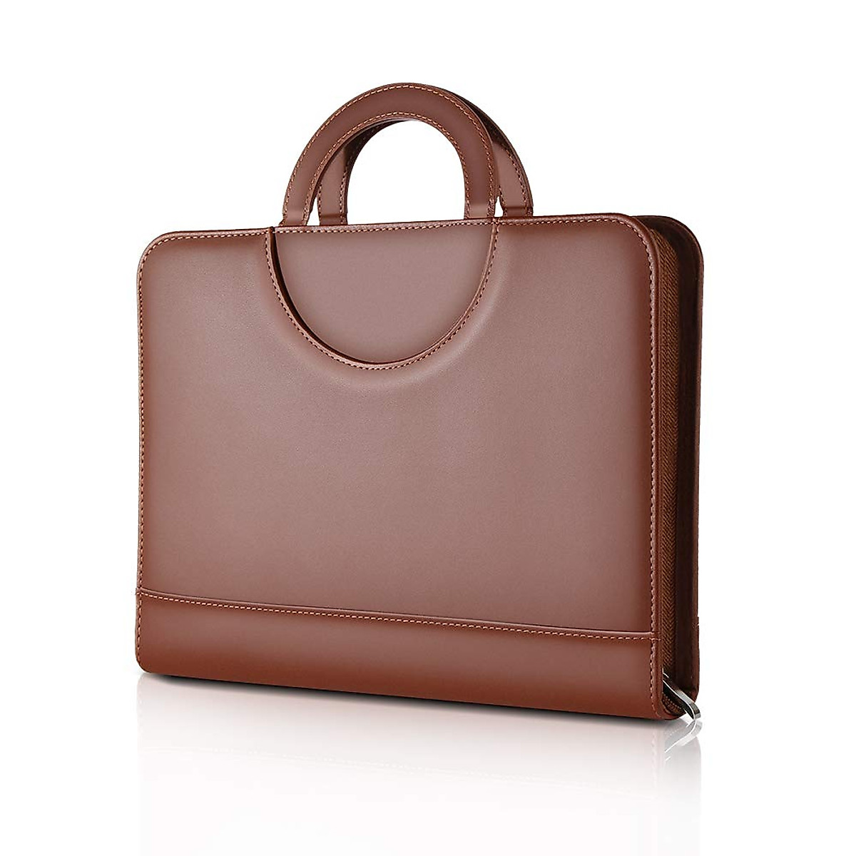 AtailorBird Padfolio,Magnetic Handle PU Leather Zippered Portfolio with 3 Ring Binder Document Organizer for Business Interview Office,Brown