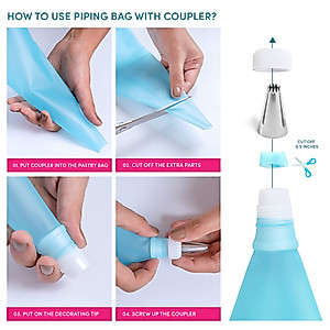 Riccle Reusable Silicone Piping Set - 27 Pcs Cake Decorating Kit With 6 Pastry Bags, Couplers, Frosting Tips, Bag Ties & Cake Scrapers