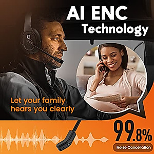 EKSA Trucker Bluetooth Headset, 164ft Wireless Headphones for PC with AI Noise Cancelling Microphone & USB Dongle, 57Hrs Worktime, Computer Headset with Mute Button for Cell Phone Office Work Skype