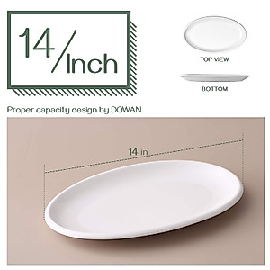 DOWAN 14" White Serving Platters for Entertaining, Oval Serving Plates, Party Serving Trays and Platters Oven Safe, Porcelain Dinner Serving Tray Serving Dishes for Meat, Set of 2