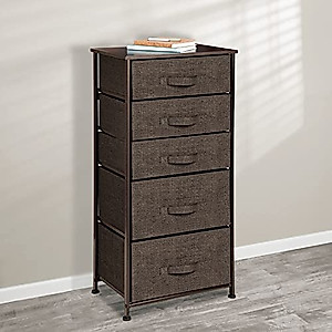 mDesign Storage Dresser Furniture Unit - Tall Standing Organizer Tower for Bedroom, Office, Living Room, and Closet - 5 Drawer Removable Fabric Bins - Espresso Brown