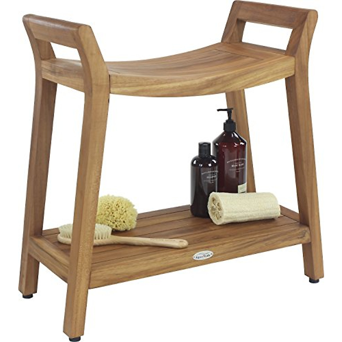 AquaTeak Patented Asia Ascend Teak Shower Bench with Elevated Height and Shelf