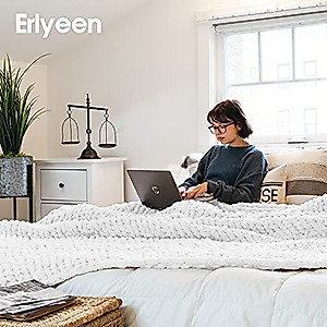 ERLYEEN Chunky Knit Blanket Throw Chenille Cable Handmade Chunky Knit Throw Blanket Warm Soft Cozy for Bed Chair Sofa Best Gift,White 40"x40"（Single Sofa）
