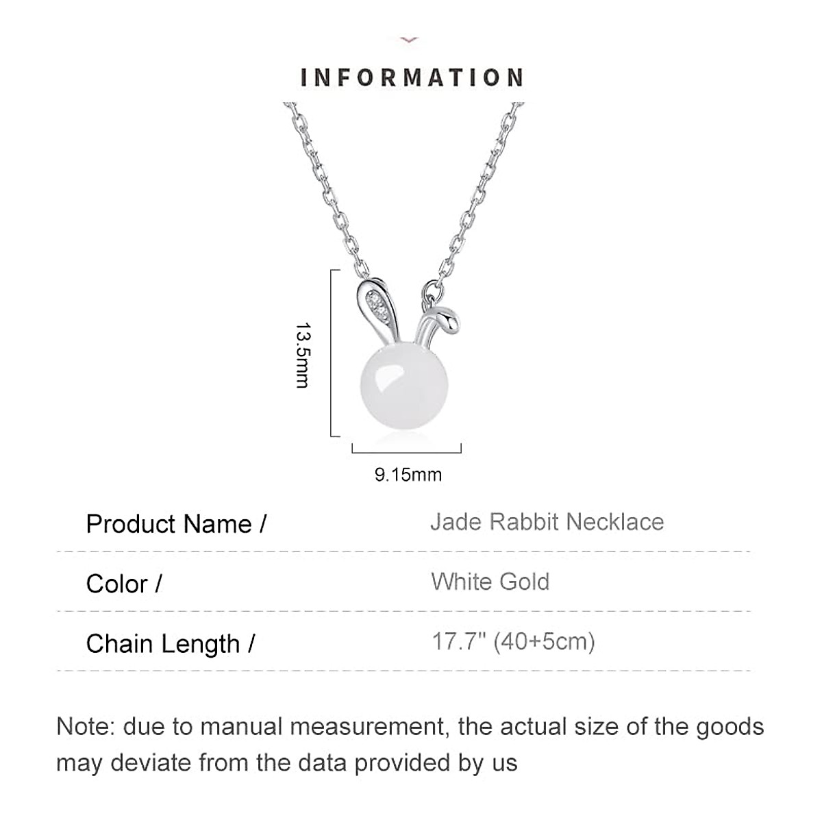 SLOEFY 14K Gold Jade Rabbit Necklace, Moissanite Rabbit Pendant Necklace, Chinese New Year Jewelry Gifts For Women (White Gold, 14K)