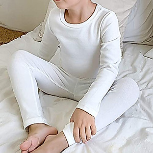 KISBINI Toddler Girls Boys Pajamas Basic Solid Color Cotton Sleepwear Soft Long Sleeve Pjs 2pcs Set White