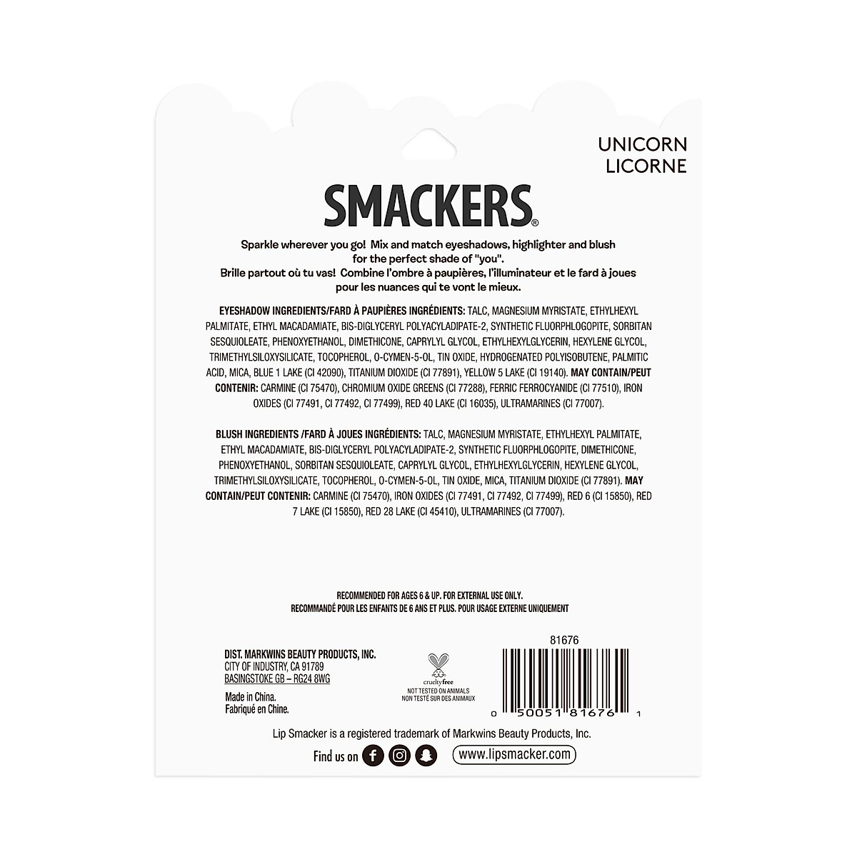 Lip Smacker Sparkle & Shine Eyeshadow Makeup Palette, Unicorn Palette | Christmas Make Up Collection | Holiday Present | Gift for Girls