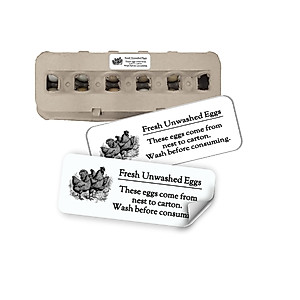 60 unwashed egg carton labels for chicken egg safety, and handling. Fresh Unwashed Eggs stickers for your fresh egg cartons. Perfect for the small business egg merchant.