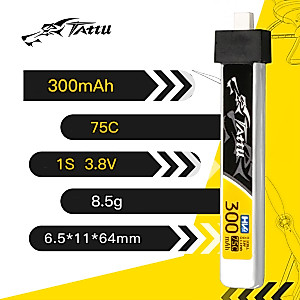 SoloGood TATTU 6pcs BT2.0 300mAh 1S Battery 3.8V 75C FPV Lipo Battery for FPV Tiny Whoop 1S Brushless Whoop Drone