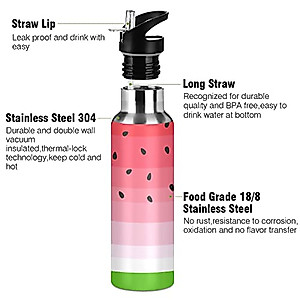 xigua Watermelon Water Bottle with Straw Lid Vacuum Insulated Stainless Steel Thermo Flask for Sports Cycling Hiking School Home,20 oz.