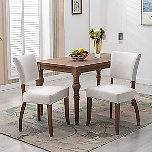 QUINJAY Cream Farmhouse Dining Chairs Set of 2, Linen Upholstered Dining Room Chairs with Wing Back, Vintage French Country Dining Chairs with Wood Frame for Dining Room Kitchen Living Room