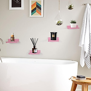 NIUBEST Small Floating Shelf,5 Inch Mini Shelves,Set of 3 Small Wall Shelf for Bedroom Living Room Bathroom Kitchen Office,Pink Room Decor