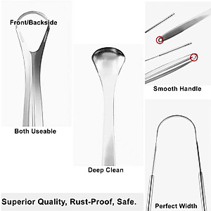 3 PCS Tongue Scraper for Adults with U-shaped & Hollowed-out & Spooned Stainless Steel Tongue Cleaner with Metal Travel Case Bad Breath Remedy