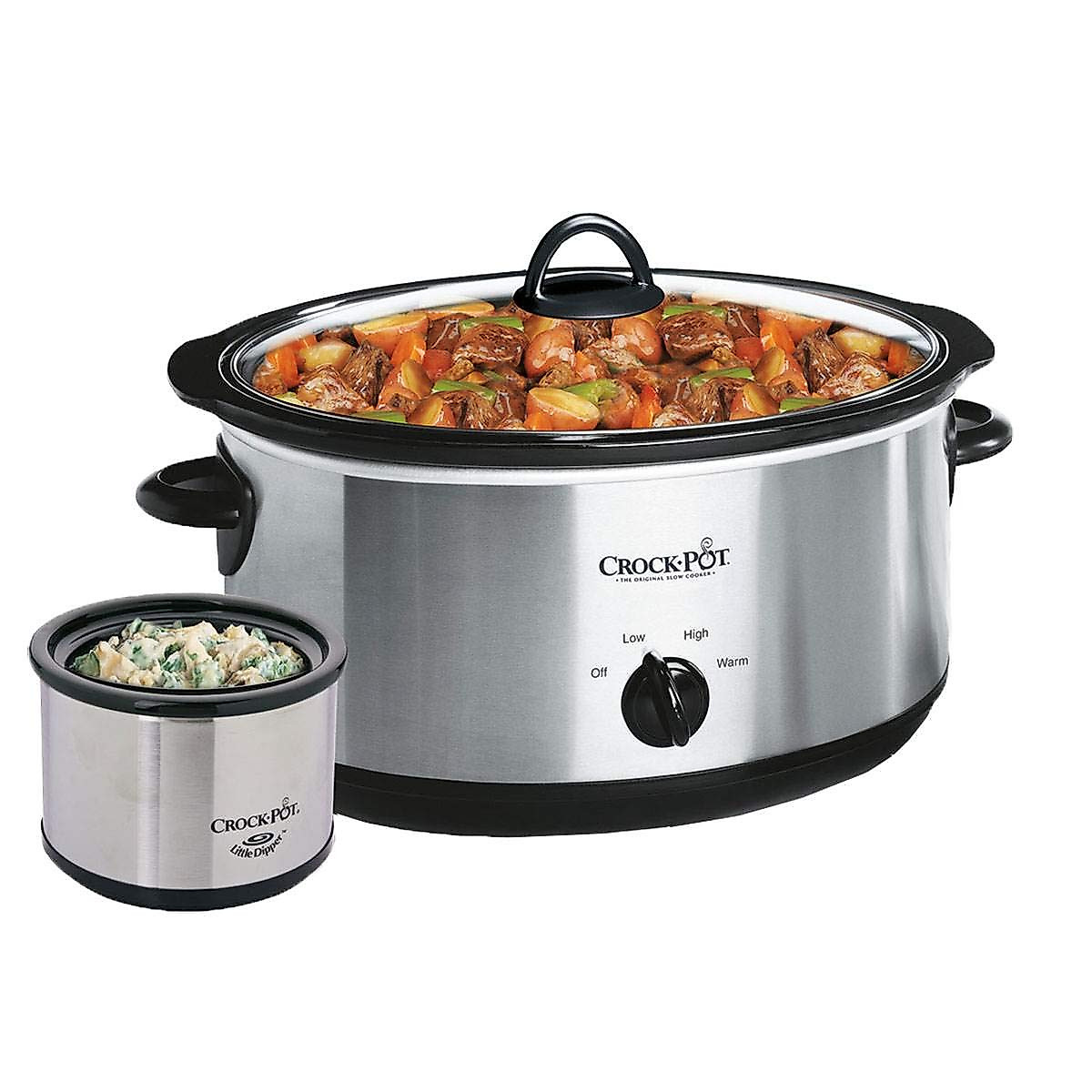 Crockpot Large 8 Quart Slow Cooker with Mini 16 Ounce Food Warmer, Stainless Steel