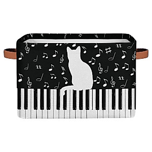 Funky Qiu Storage Basket Cube Music Note Cat Piano Large Toys Storage Box Bin with Handle Collapsible Closet Shelf Cloth Organizer for Nursery Bedroom,15x11x9.5 in,1 Pack