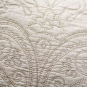 Brandream 5Pcs Beige Paisley Quilted Comforter Set King Size Bed Quilt Set Cotton Bedspread Coverlet Set