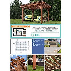 Backyard Discovery 12' by 10' Cedar Wood Pergola, Wind Secure, Strong, Quality Made, Rot Resistant, Concrete Anchors, Spacious for Outdoor Patio, Deck