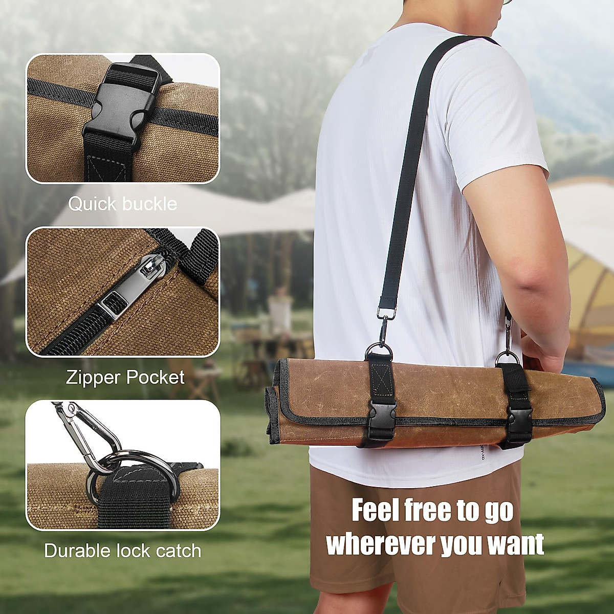 Knife Roll,Knife Bag,Knife Case,Waxed Canvas Chef Knife Bag,Portable Knife Roll Bag With 10 Slots Plus 1 Zipper Pockets Can Hold Home Kitchen Knife Tools Up To 18.8”,Heavy Duty Knife Bags For Chefs