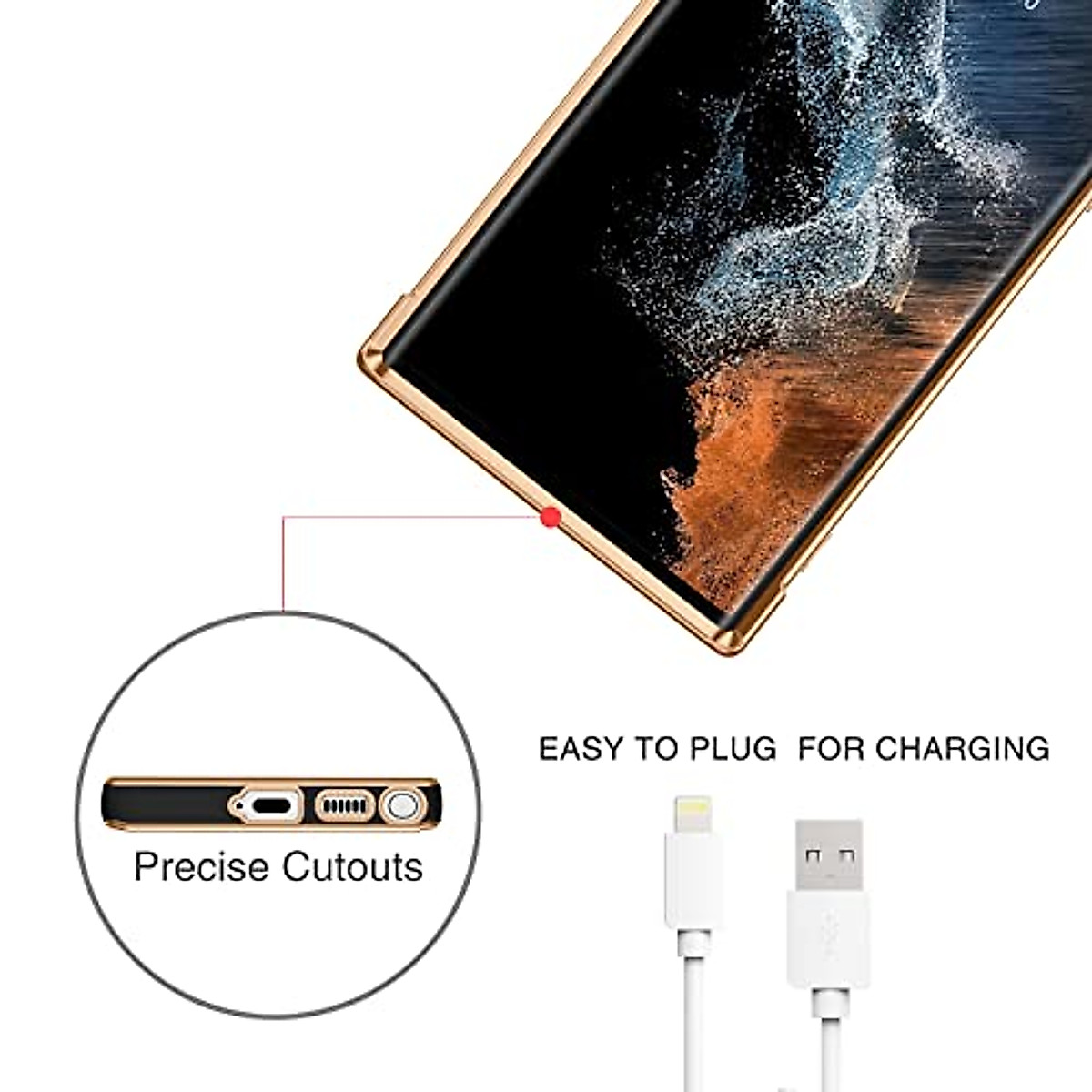 BENTOBEN Galaxy S22 Ultra Case,Slim Luxury Heart Design Plated Soft Bumper Women Men Girl Protective Case Cover with Strap for Samsung Galaxy S22 Ultra 6.8 inch,Black/Gold