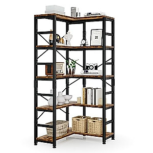NUMENN 5 Tier Corner Bookshelf, Modern Corner Bookcase, Large Open Shelf Bookcase, Tall Bookshelves Storage Display Rack for Bedroom, Living Room and Home Office, Vintage