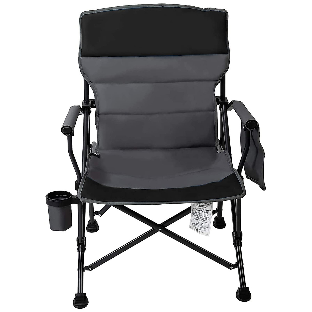 Pacific Pass Heavy Duty Padded Chair w/ Built-In Storage and Cup Holder, Includes Bag - Polyester, Black