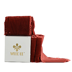 MEEDEE Rust Velvet Ribbon - 3 Inch Fringe, Raw Edge, Silk Velvet for Wreaths, Flower Bouquet, Dress Sash, Baby Shower, Wedding Decor (3 Yards)