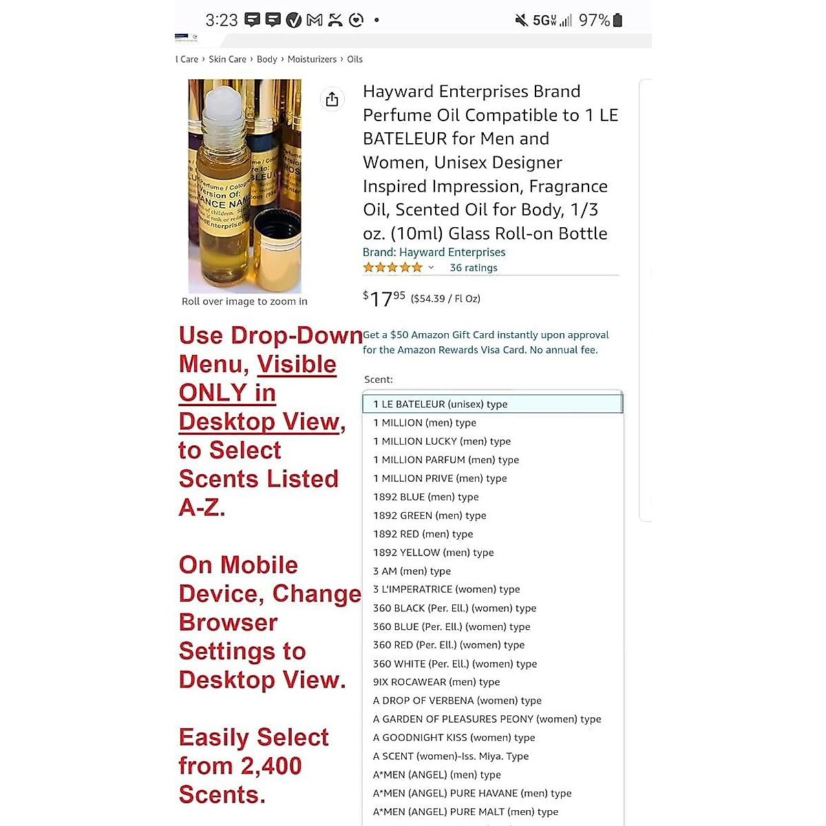 Hayward Enterprises Brand Cologne Oil Compatible to SPICEBOMB EXTREME for Men, Fragrance Rendition, Eau de Parfum, 1/3 oz. (10ml) Glass Roll on