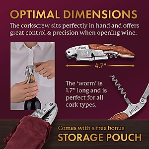 Wine Opener & Waiters Corkscrew-With a Comfortable Rosewood handle – Wine And Beer Bottle Opener For Bartenders, Waiters, –With A Wine Key Foil Cutter - With a Nice Pouch Included