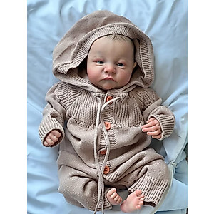 Anano 19 Inch Reborn Doll Open Eyes Levi Soft Slicone Baby Boy with Handcrafted Newborn Baby Girl Handmade Long Sweater Hair Band Real Life Newborn Preemie Nurturing Accessory Birthday Gift¡­
