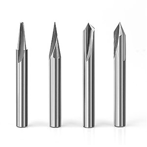 MNA Engraving CNC Wood Carving Router Bit Set, 4 Piece, 1/4" Shank, Soild Carbide 15° 20° 60° 90° V Groove Bit. for CNC or Wood Router, MNA Industrial Grade.