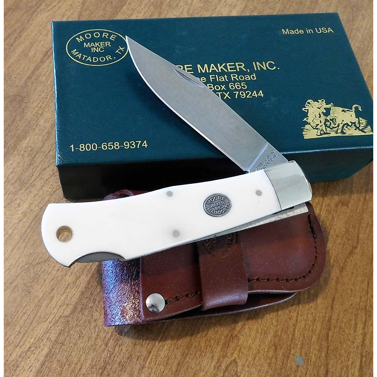 Moore Maker 5106LB White Smooth Bone Handle Single Blade Lockback Folding Knife.