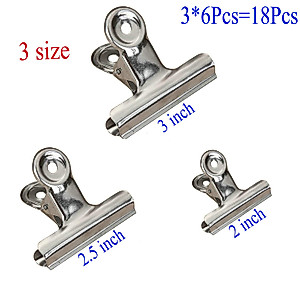 Jxystore Chip Clips Bag Clips Food Clips 3 Sizes 18 Pack, Heavy Duty Stainless Steel Clips for Bag, All-Purpose Air Tight Seal Clip Cubicle Hooks for Office School Home