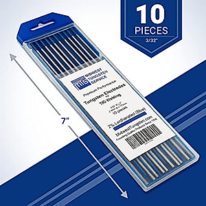 Midwest Tungsten Service TIG Welding Tungsten Electrodes 10-Pack (Blue - 2% Lanthanated Tungsten (WL20/EWLa-2), 3/32")