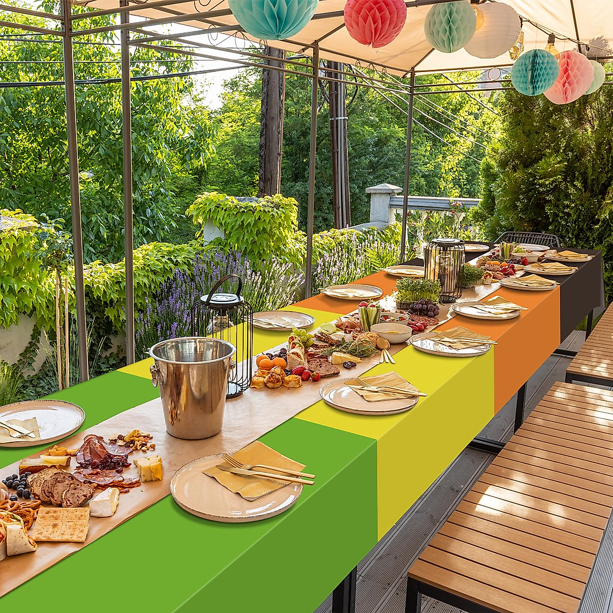 12Pcs Plastic Fall Tablecloth Yellow Orange Green Coffee Rectangle Tablecloths Disposable Table Covers for Autumn Harvest Thanksgiving Day Family Birthday Baby Shower Party Decoration, 54x108inch